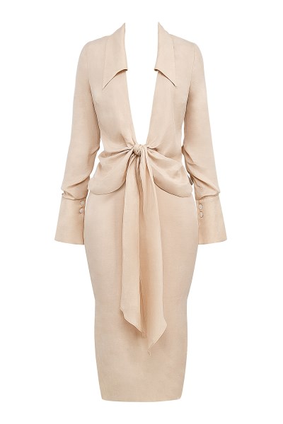 Nevaeh Almond Plunge Shirt Midi Dress – HOUSEOFCB