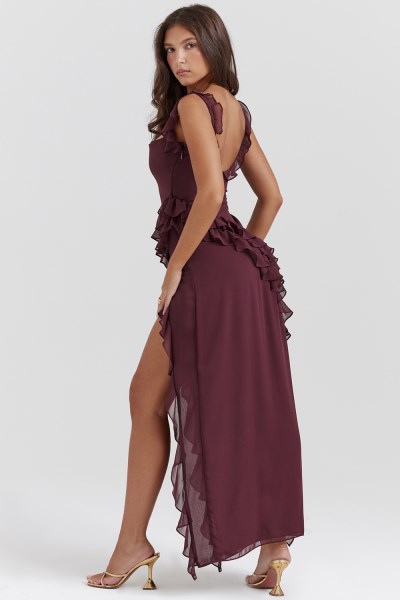 Ariela Mulberry Ruffle Maxi Dress – Women's HOUSE OF CB Clothing Sale ...