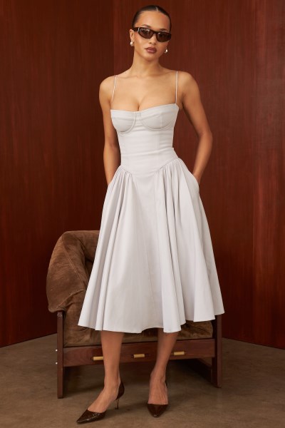 Samaria Dove Grey Corset Midi Dress – HOUSEOFCB