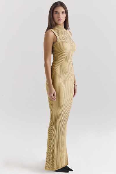 Emmie Gold Metallic Ribbed Maxi Dress – HOUSEOFCB