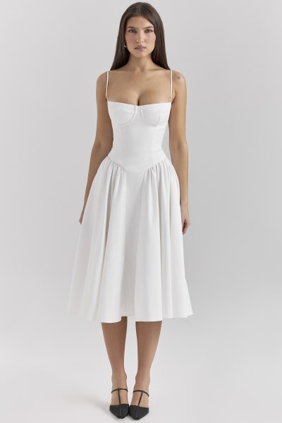 Samaria White Corset Midi Dress – HOUSEOFCB