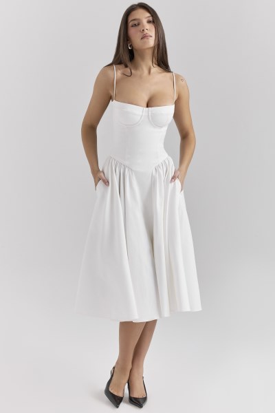 Samaria White Corset Midi Dress – HOUSEOFCB