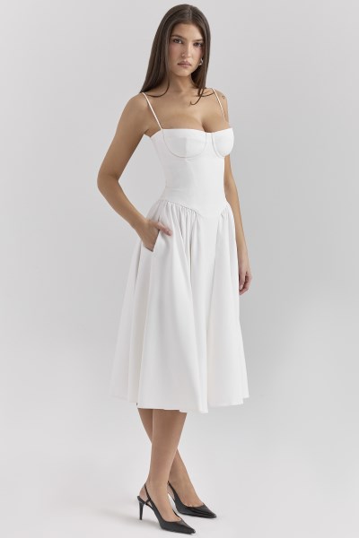 Samaria White Corset Midi Dress – HOUSEOFCB